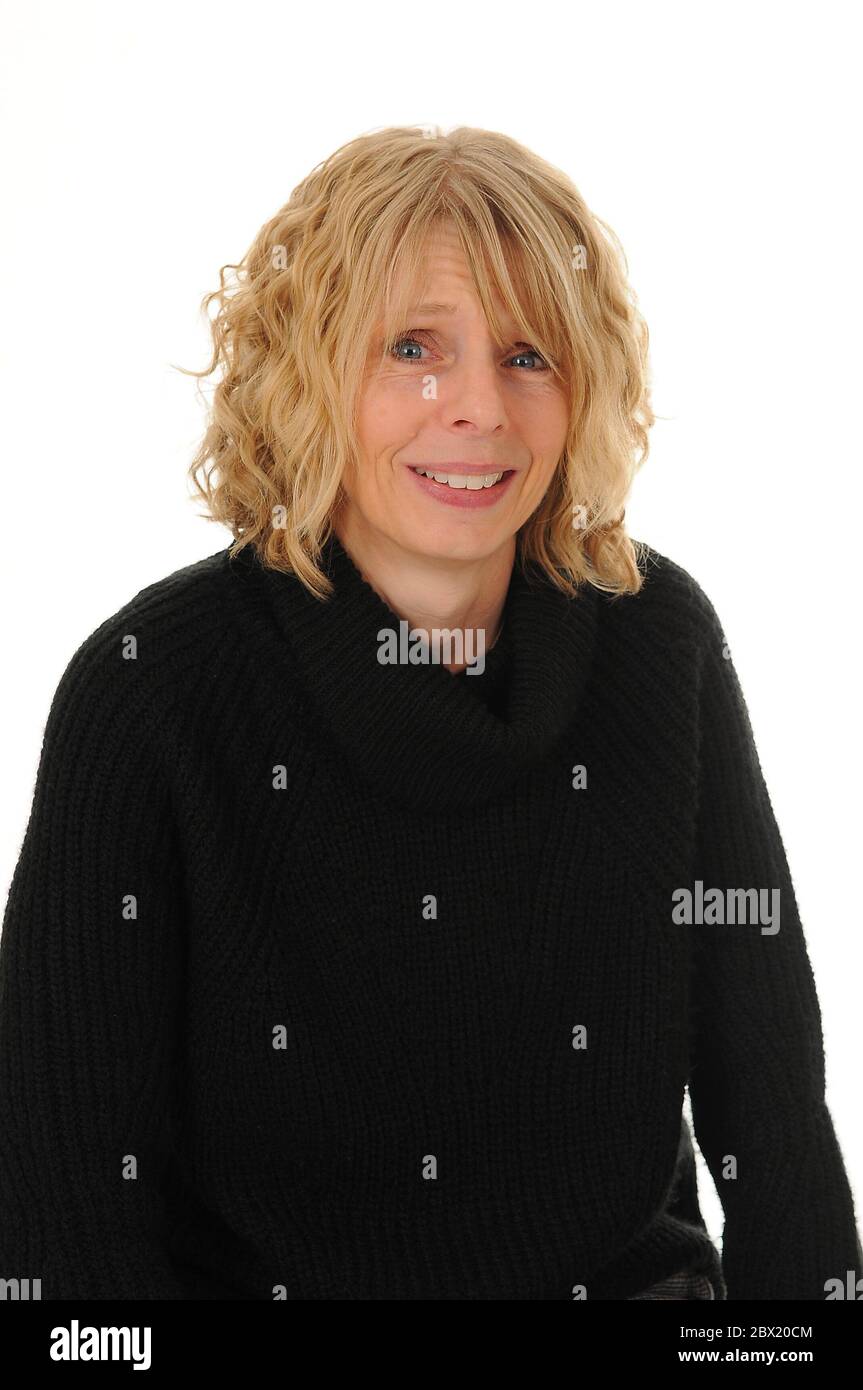 pretty blonde woman looking disappointed, isolated on white background ...