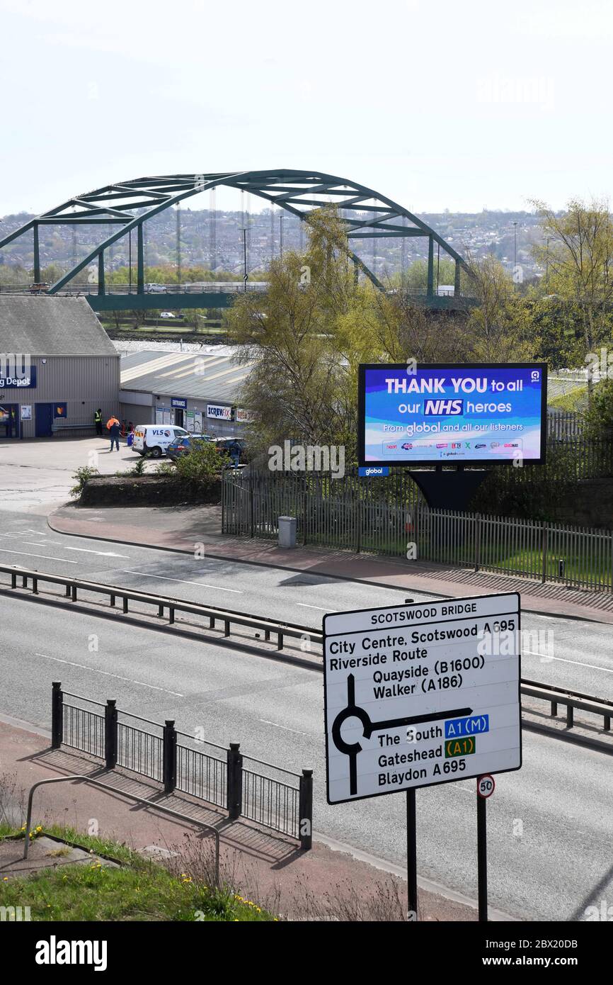 NHS Advert in the shadow of The Scotswood Bridge in Newcastle upon Tyne ...