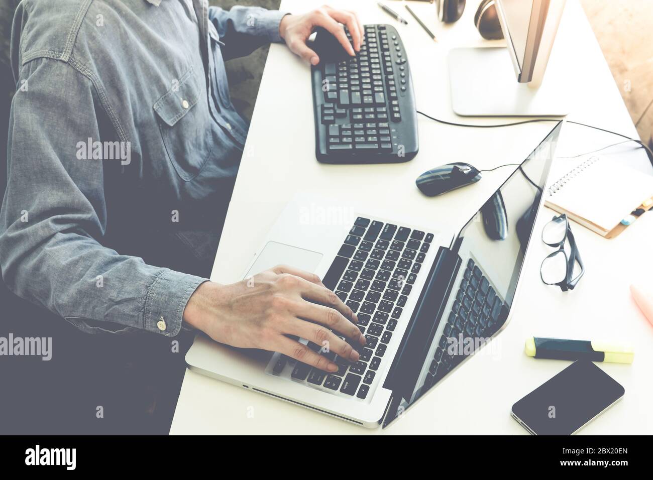 Male hands working on computer, Software programming web development ...