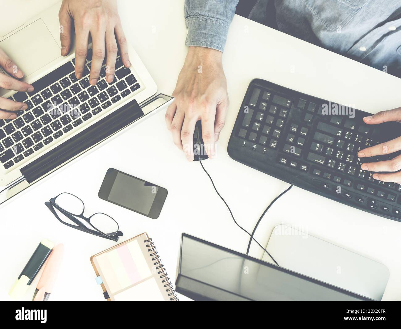 Top view of Business people working on computer in the office Stock ...