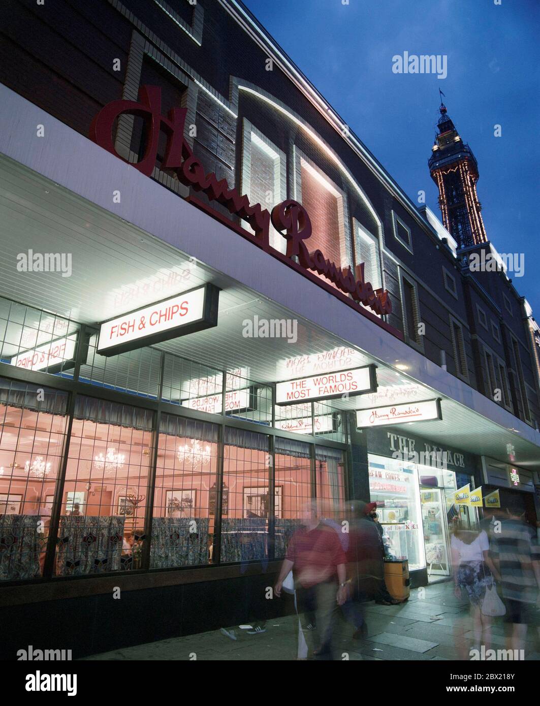 1995 Night scene at Blackpool, with the Tower lit up, North West ...