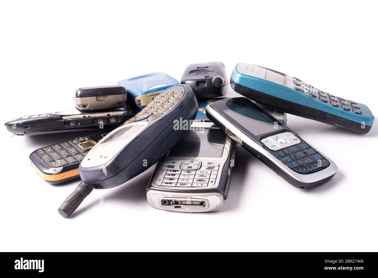 old and obsolete cellphone on a white background Stock Photo - Alamy