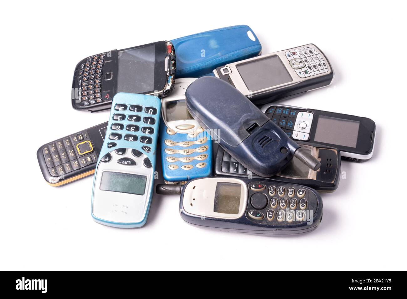 old and obsolete cellphone on a white background Stock Photo - Alamy