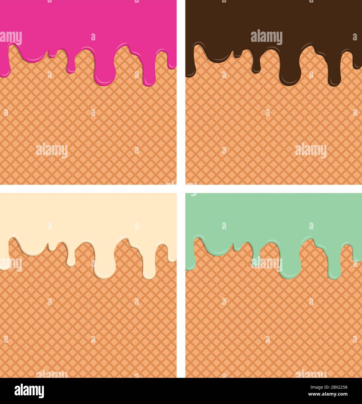 Flowing cream on wafer background vector set - Vector Illustration ...