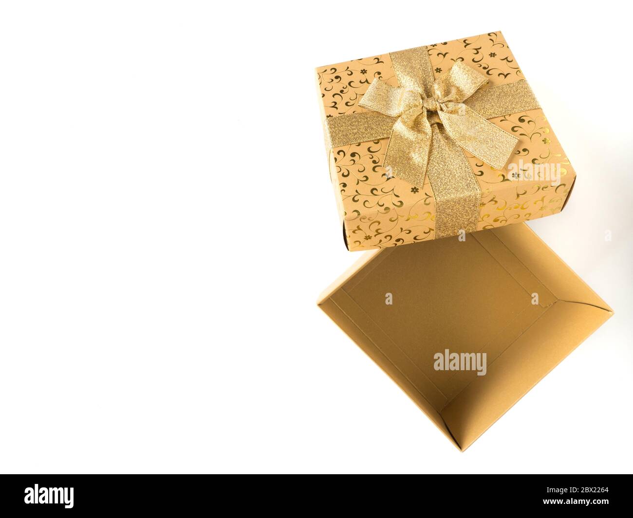 Top view of open gift box on a white background. Free space for text ...