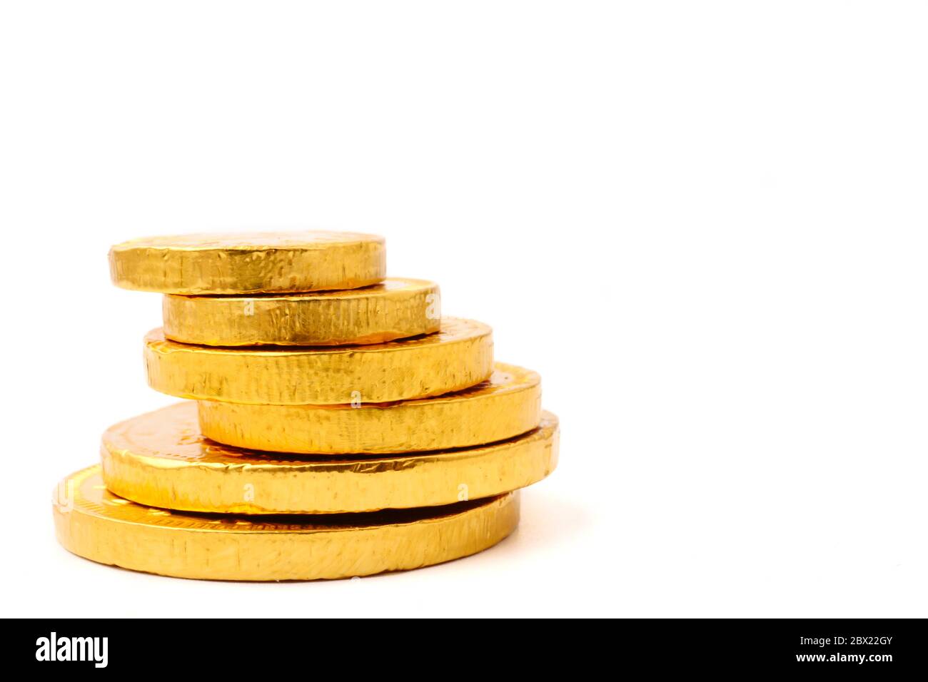 Gold coin stack on a white background. Free space for text Stock Photo ...