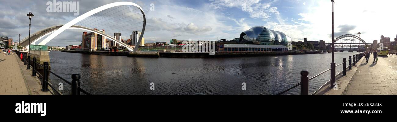 A panoramic view of Newcastle upon Tyne quayside showing an open ...