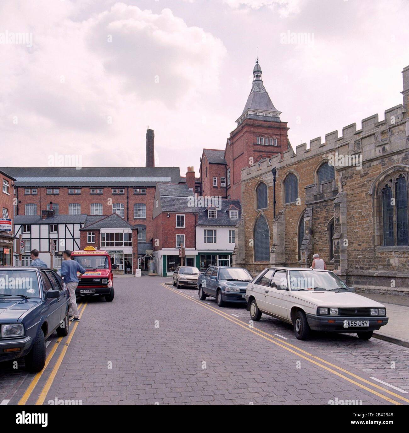 1995, Market Harborough High street, with people shopping in the city ...