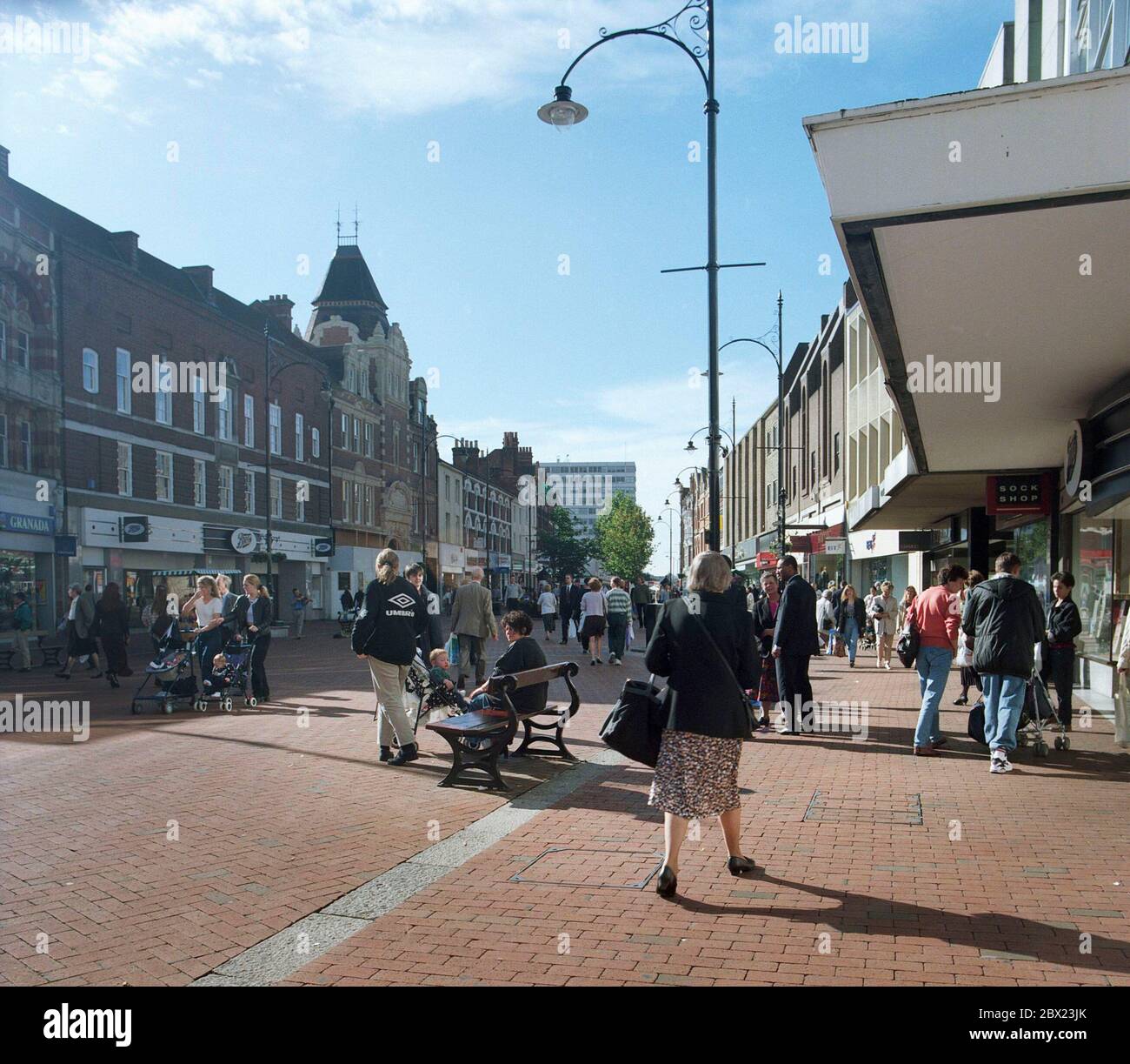 1995, Reading High street, with people shopping in the city centre ...