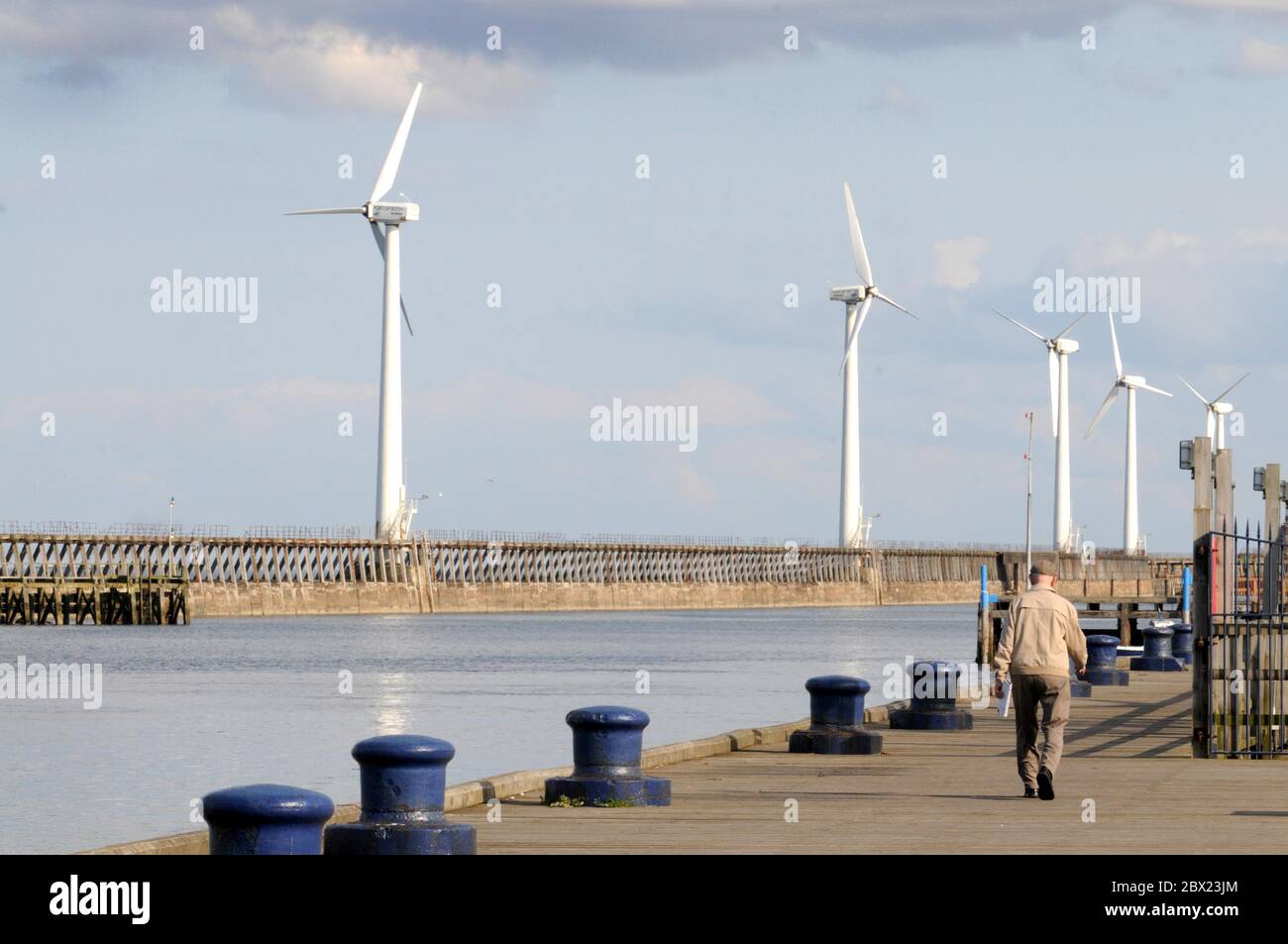The quayside at Blyth, Northumberland showing wind turbines Stock Photo ...