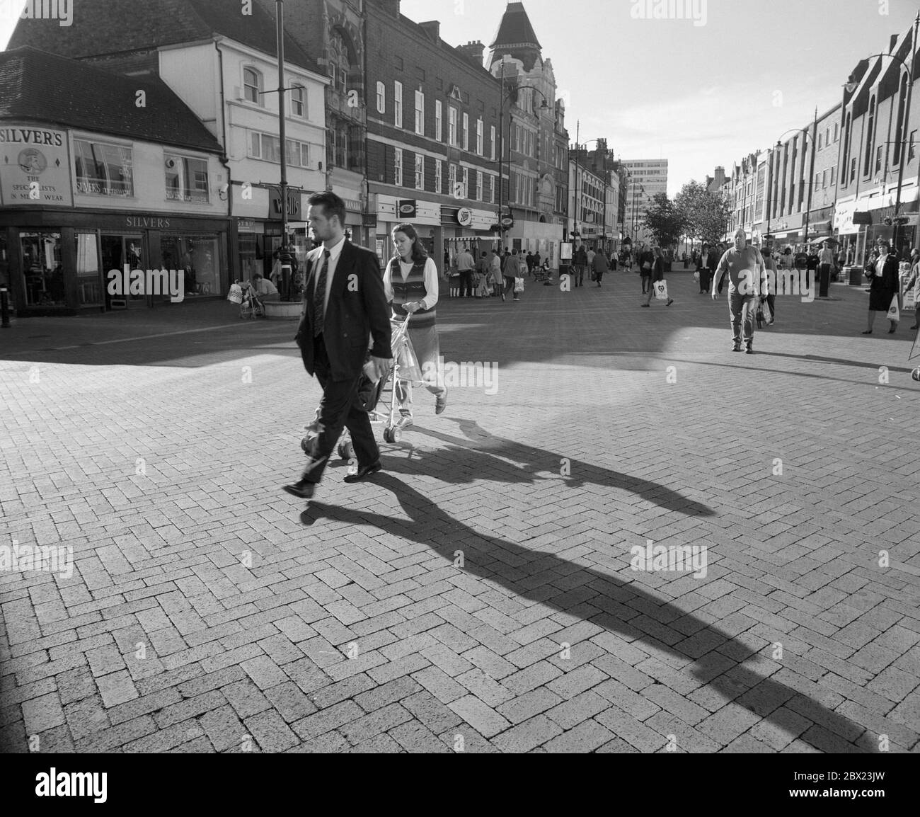 1995, Reading High street, with people shopping in the city centre ...
