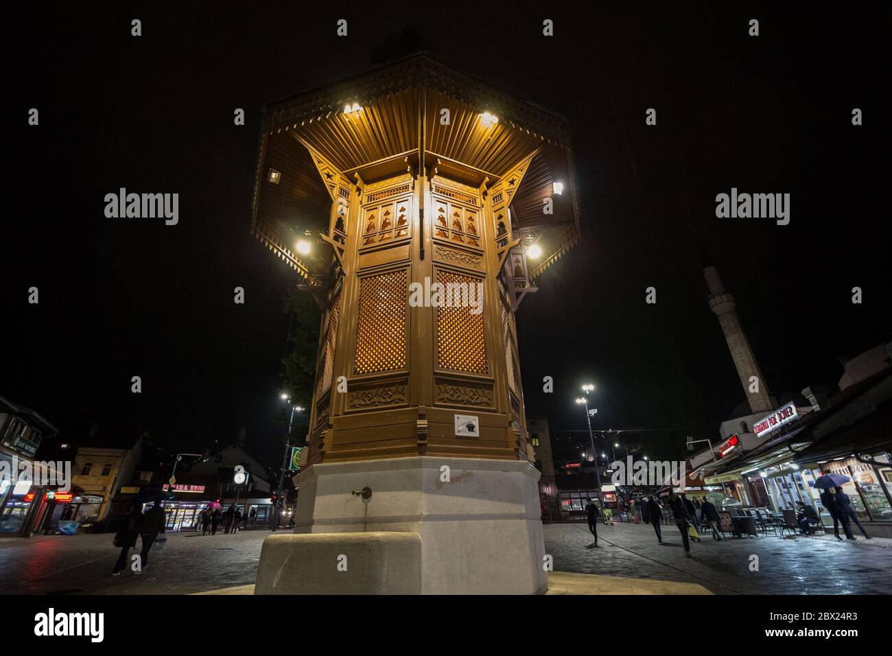 SARAJEVO, BOSNIA - APRIL 15, 2017: Sebilj fountain, on Bascarsija ...