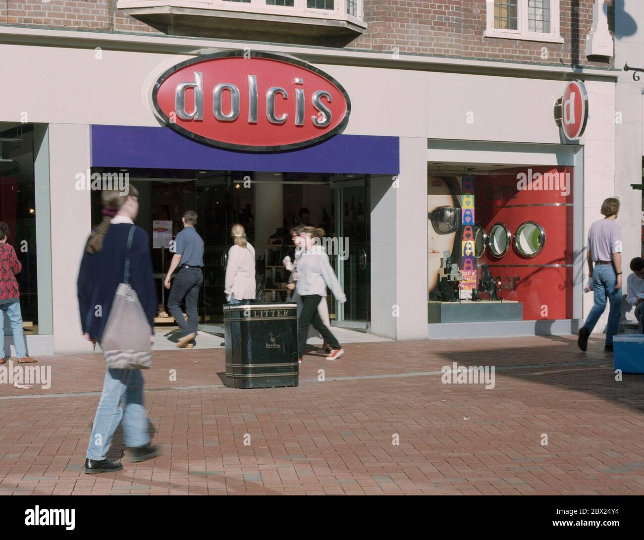 1995, Reading High street, with people shopping in the city centre ...