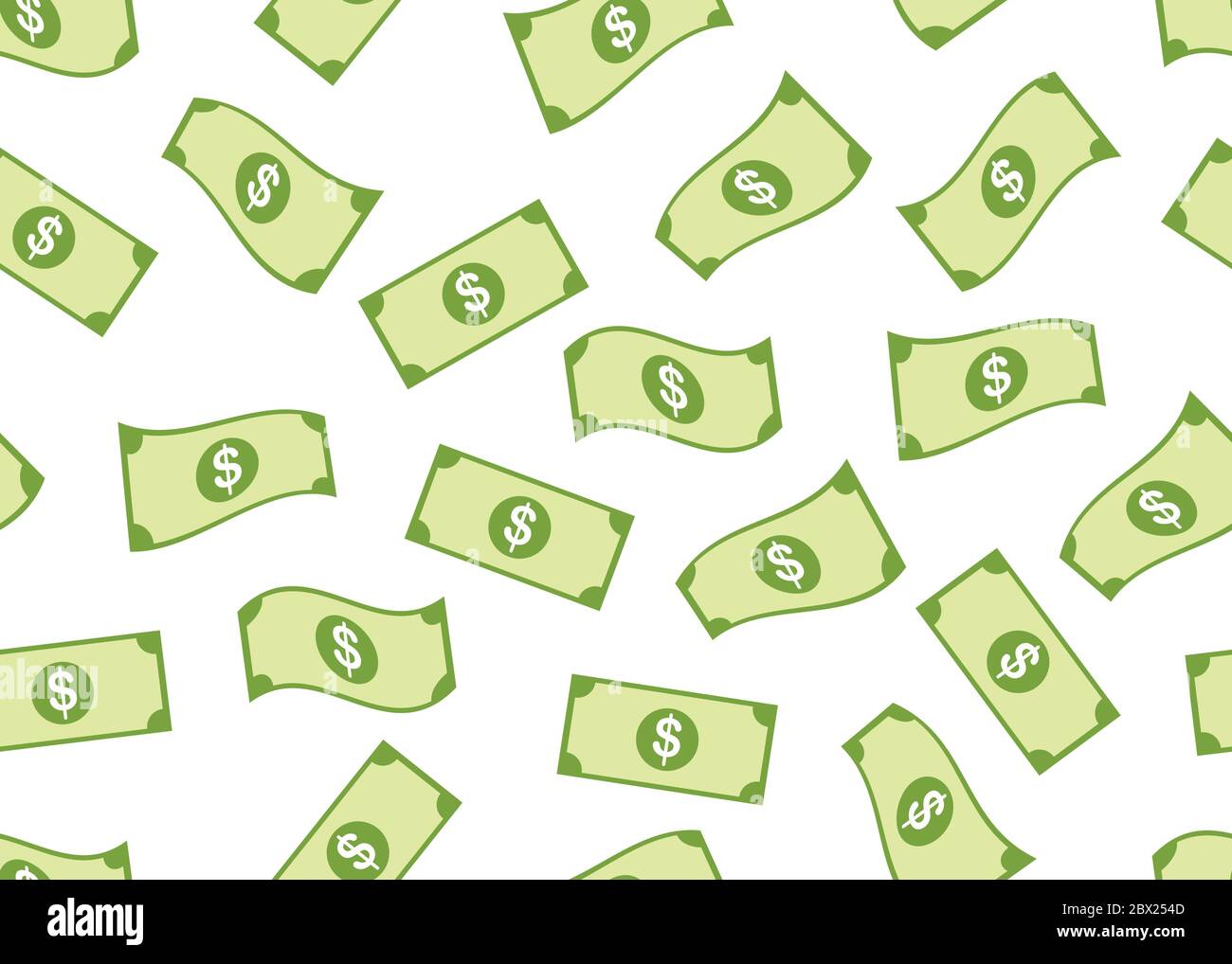 Seamless pattern of paper money dollars falling down isolated on white ...