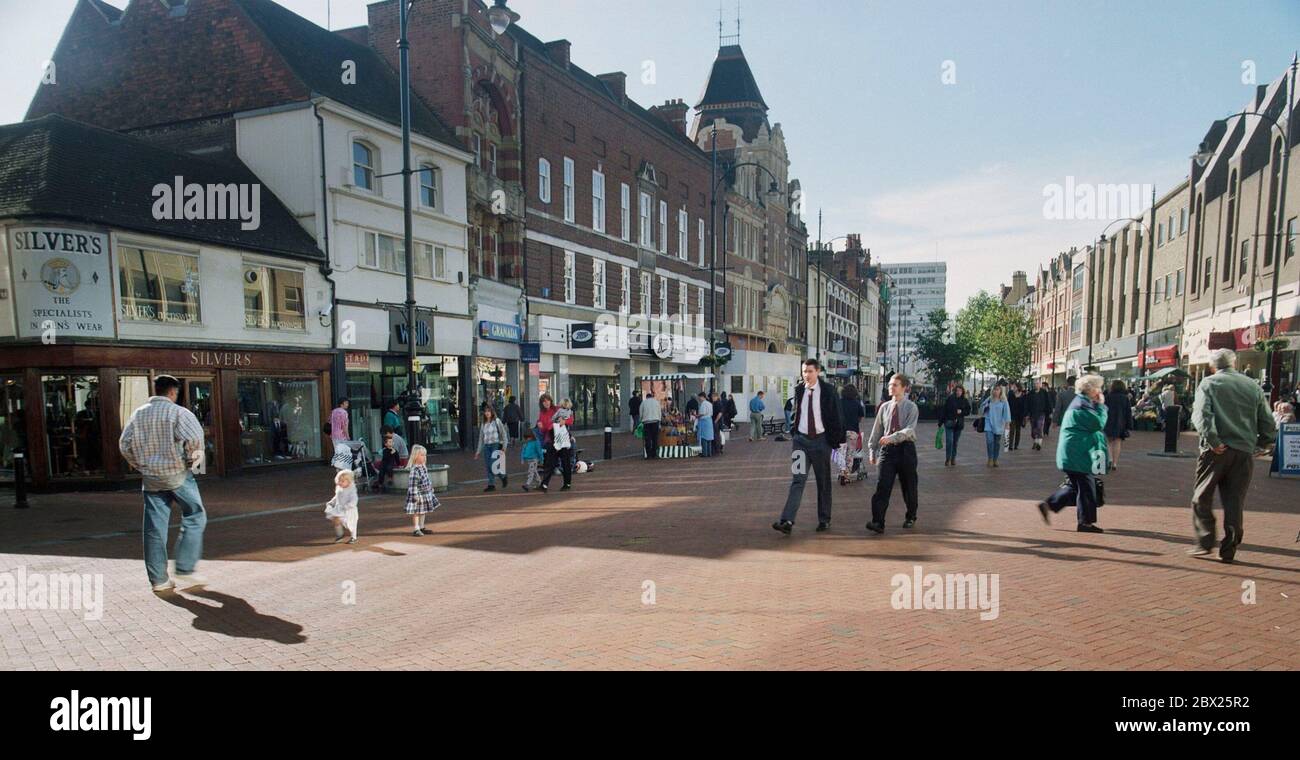 1995, Reading High street, with people shopping in the city centre ...