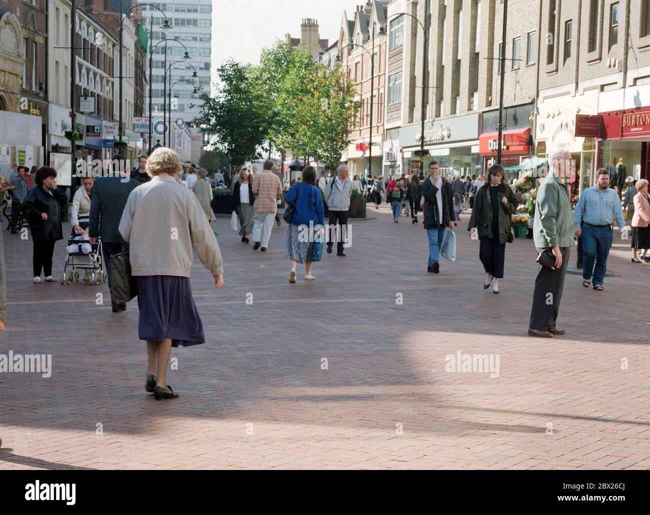 1995, Reading High street, with people shopping in the city centre ...