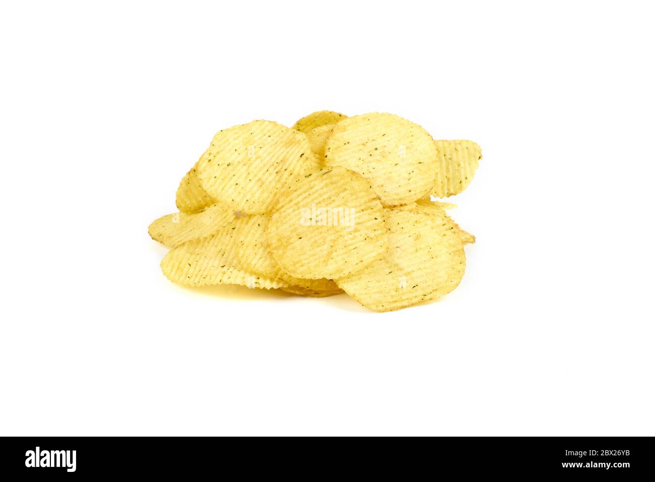 yellow potato chips isolated on white background Stock Photo - Alamy