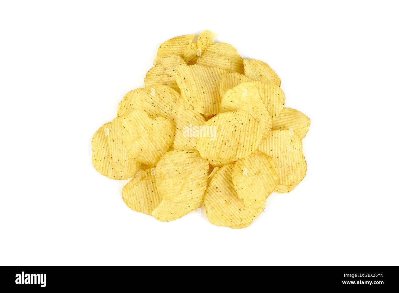 yellow potato chips isolated on white background Stock Photo - Alamy