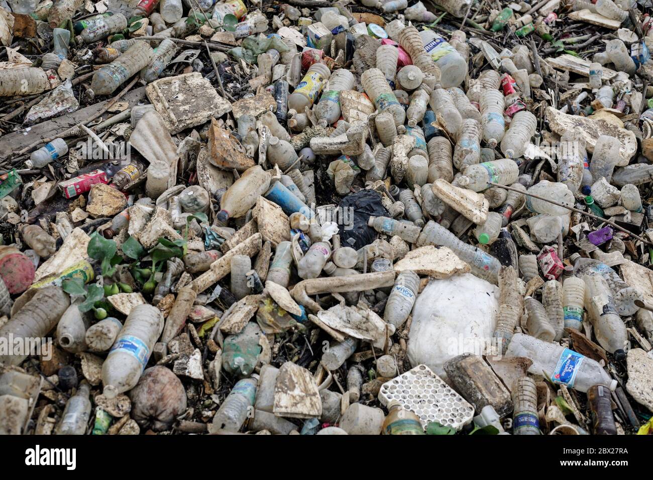 Plastic waste is seen by the river bank of Klang river ahead of World ...