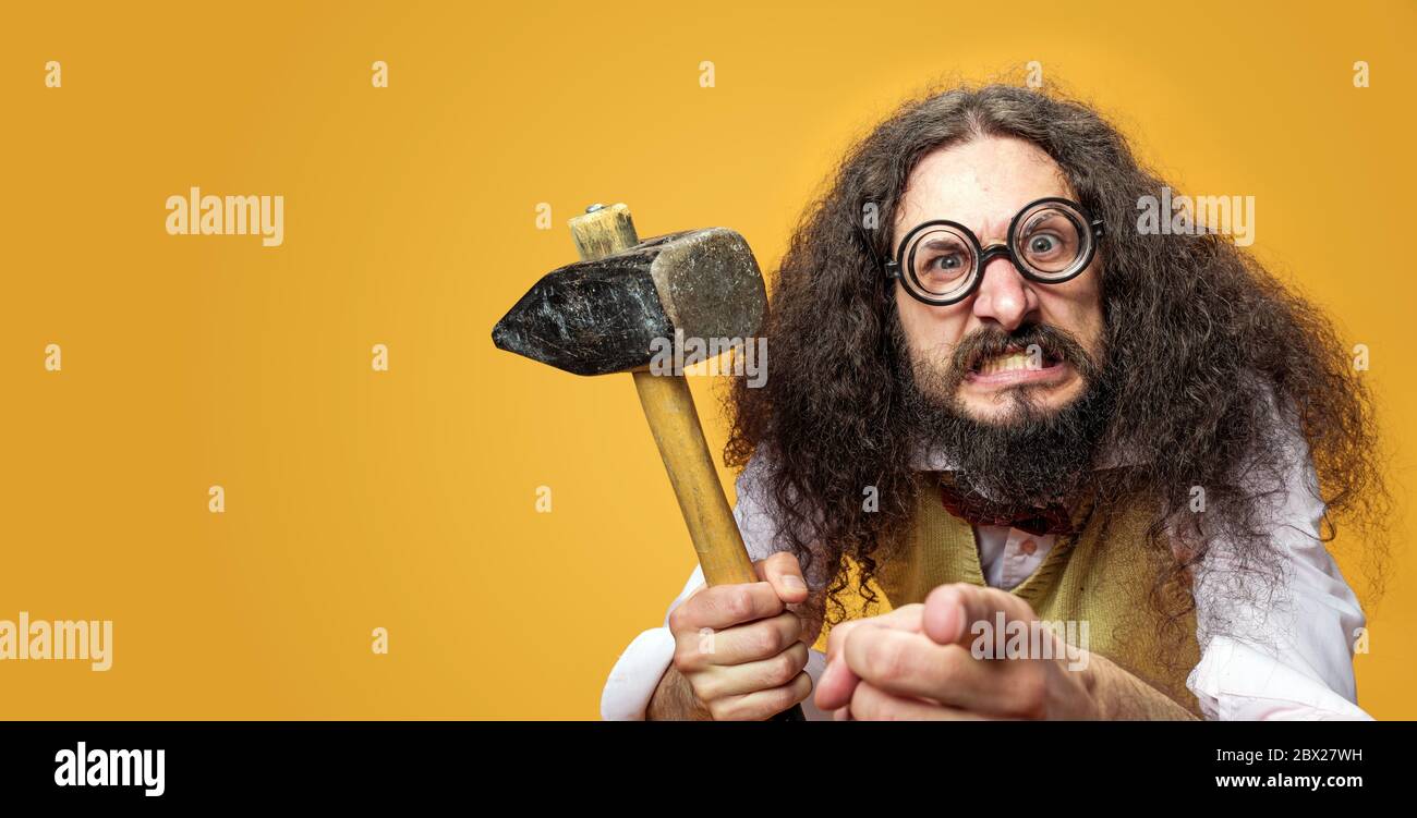 Funy geek is getting angry Stock Photo - Alamy