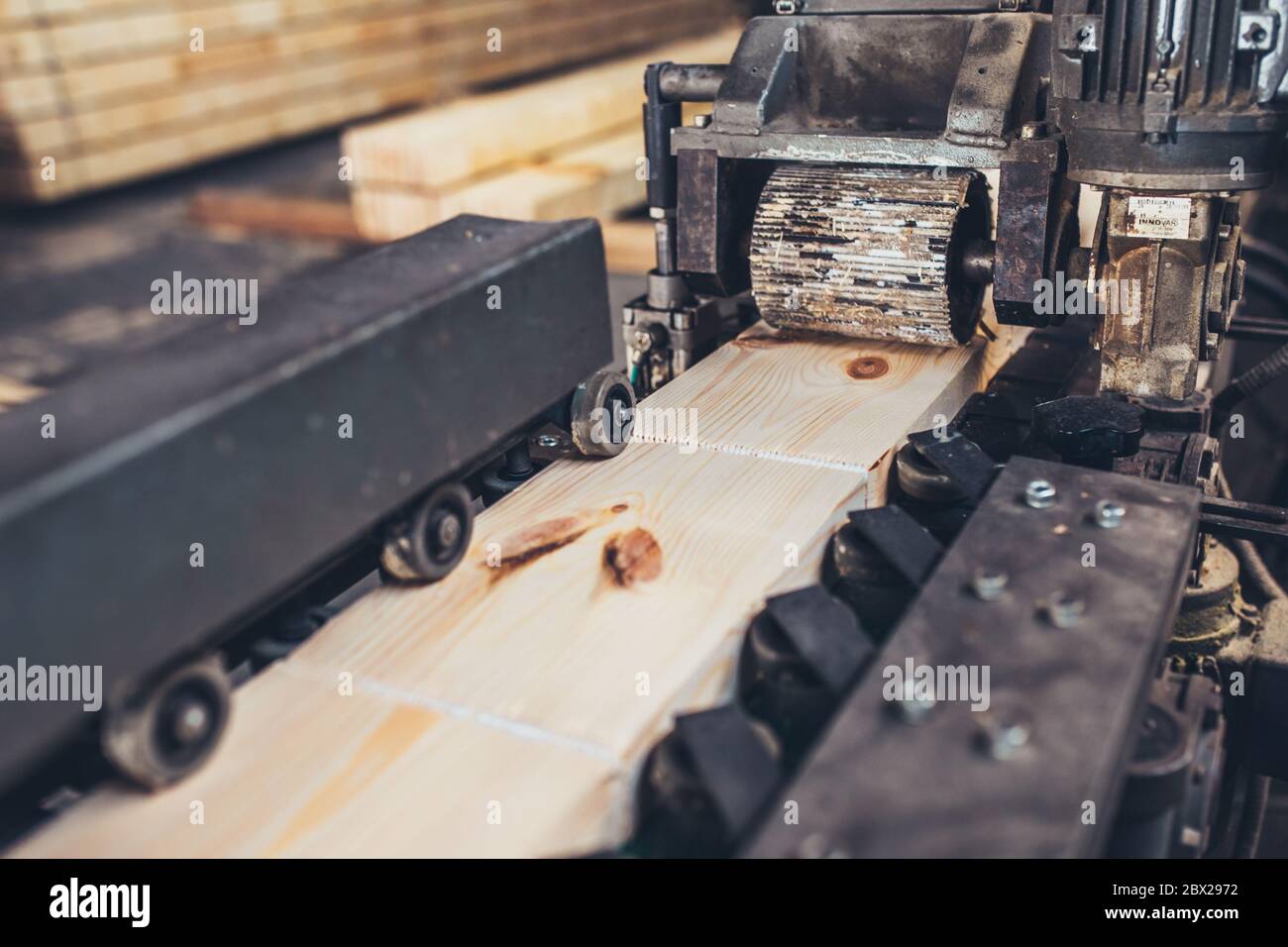 Production workshop for the production of timber for a wooden log house ...