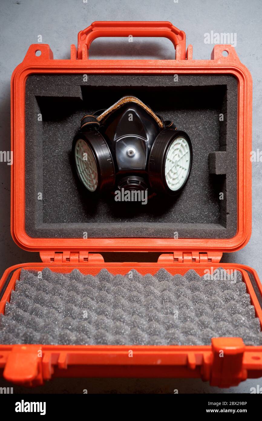 Respiratory mask in a waterproof plastic box Stock Photo - Alamy