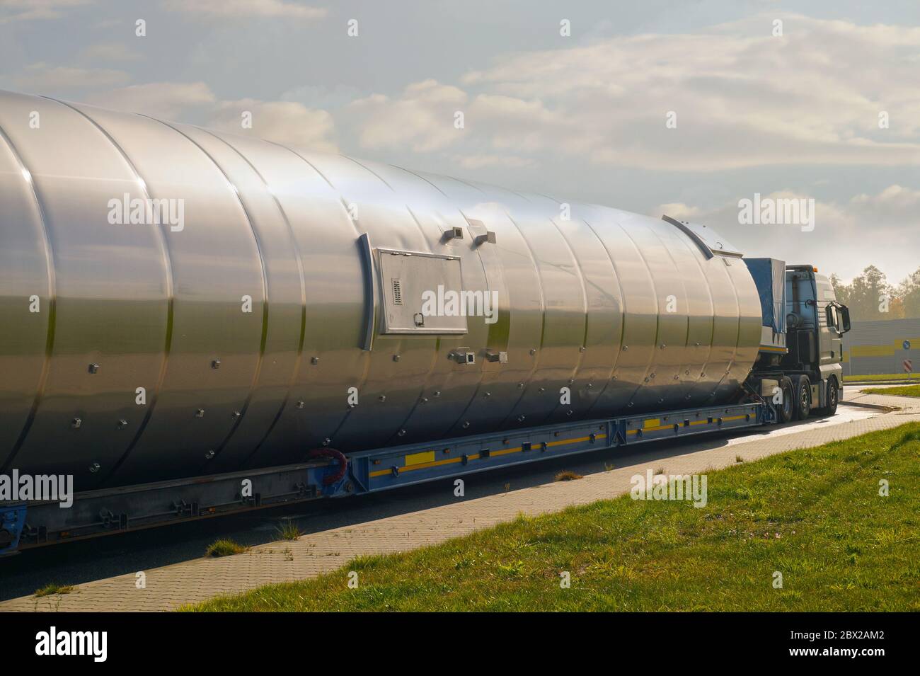 A truck with a special semi-trailer for transporting oversized loads ...
