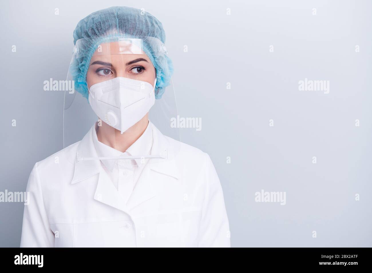 Closeup photo of attractive virologist doctor lady surgery operation ...