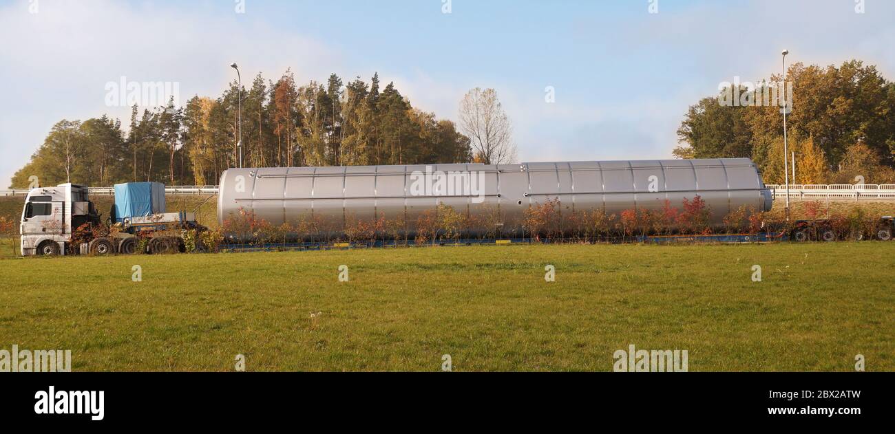 Oversize Load or exceptional convoy. A truck with a special semi ...