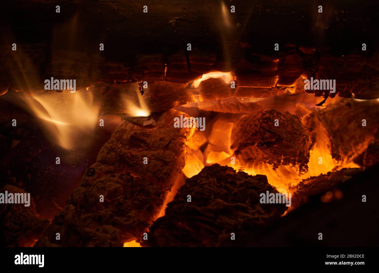 Wood on fire in the fireplace Stock Photo - Alamy