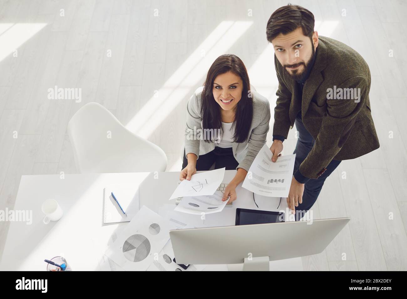 Top view. Business people working in office Stock Photo - Alamy