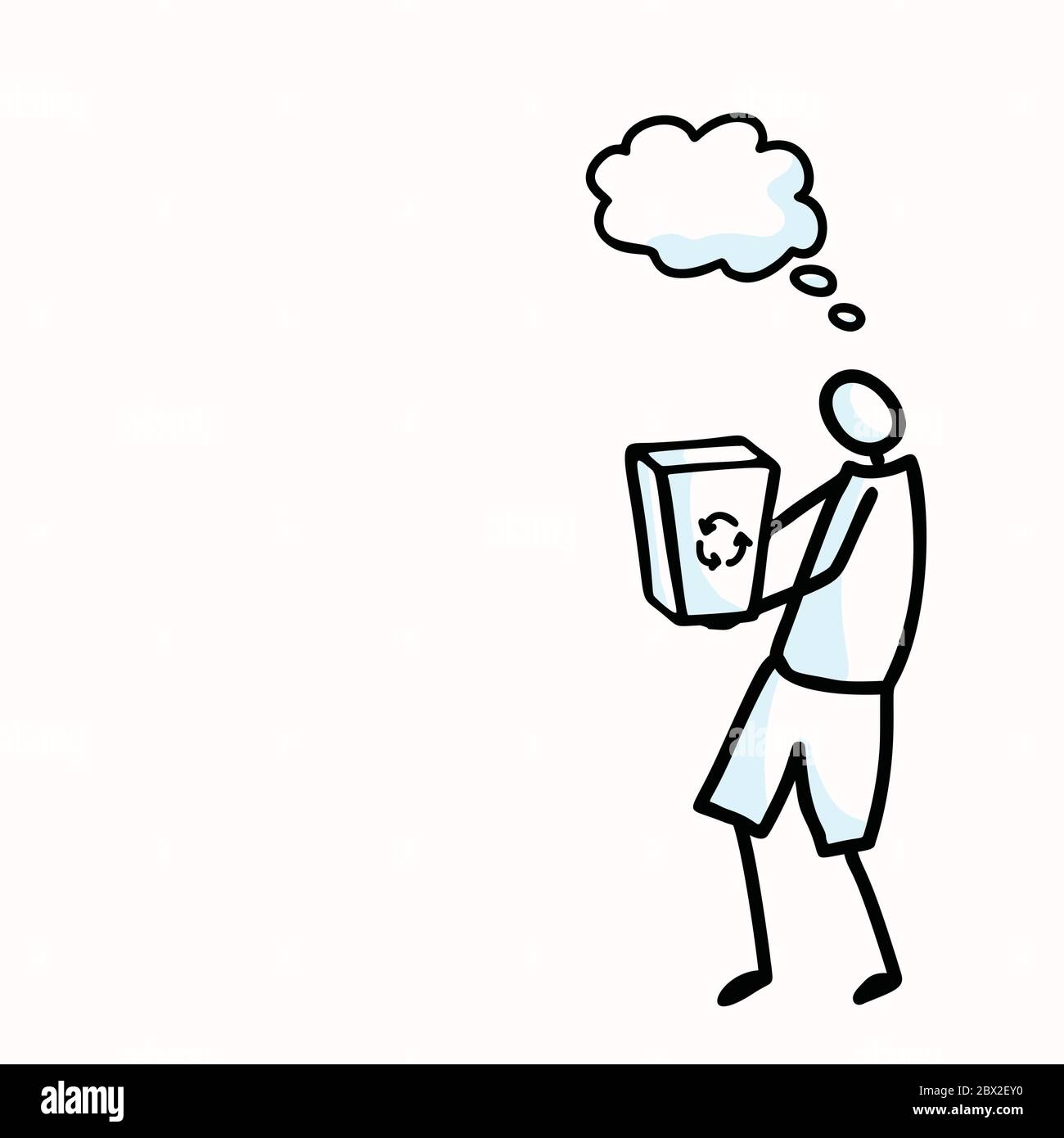 Hand Drawn Stick Figure Person Trash Collecting & Thought Bubble ...