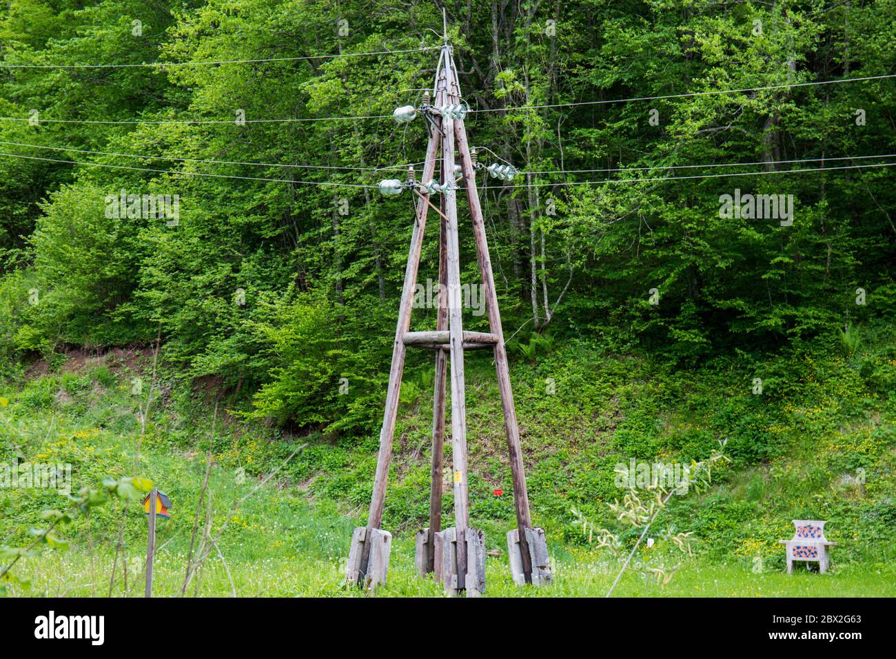 Wooden transmission line. High voltage. Power transmission Stock Photo ...