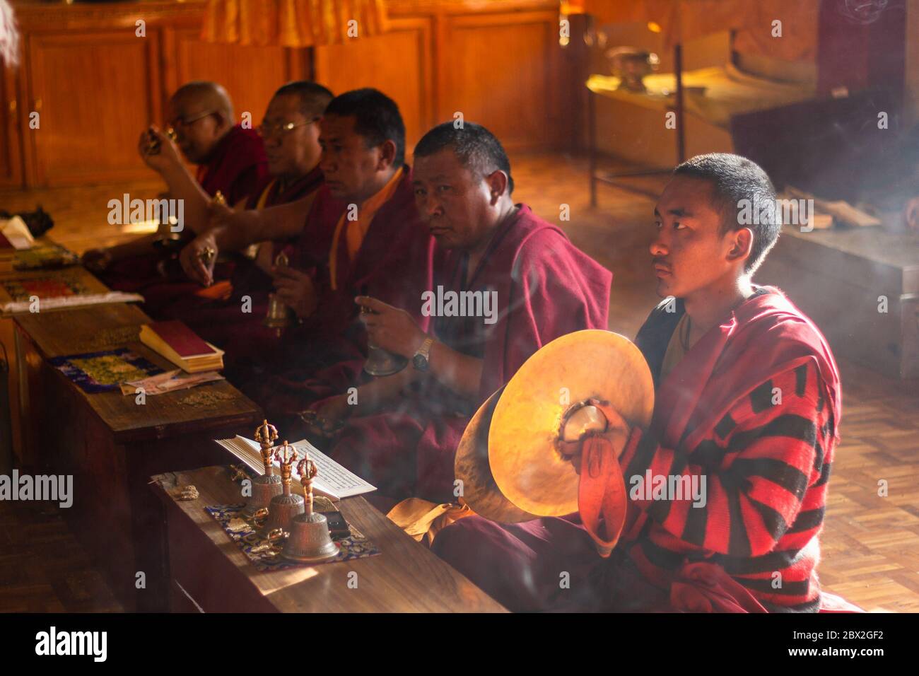 Kaza, Himachal Pradesh, India - May 2012: A novice Buddhist monk with ...