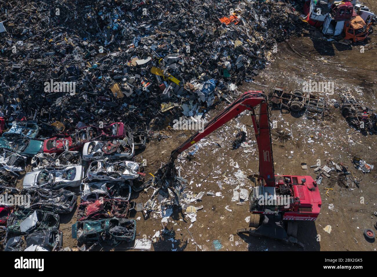 Scrapyard Aerial View. Old rusty corroded cars in car junkyard. Car ...