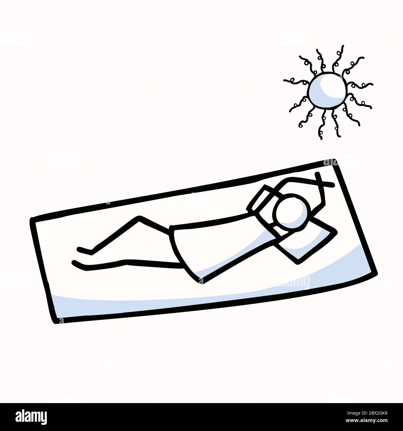 Sunbathing Vector Stick Figure Person. Relaxing & Tanning In Sun. Hand ...