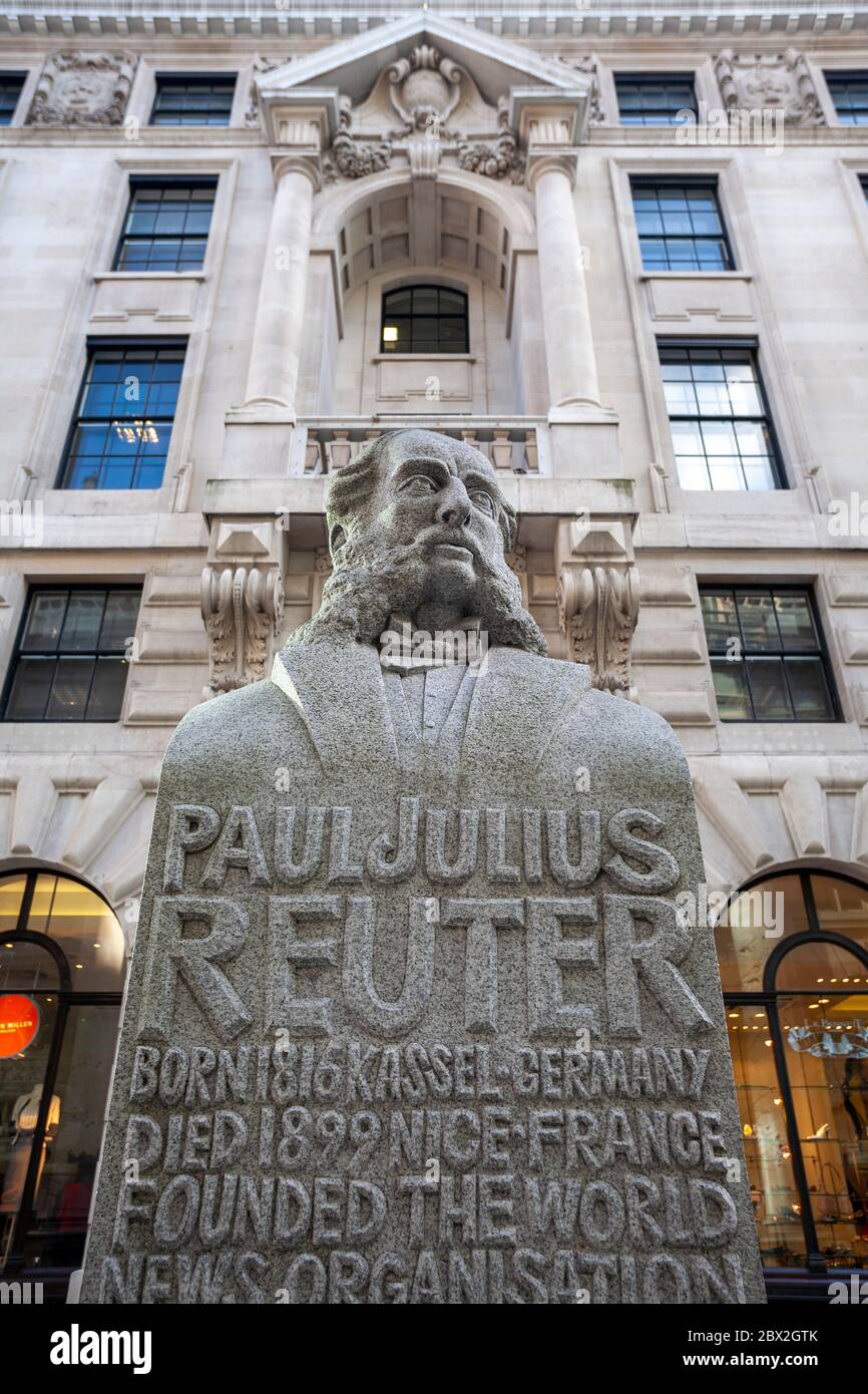 Statue of Paul Julius Reuter founder of Reuters, London, England, UK ...