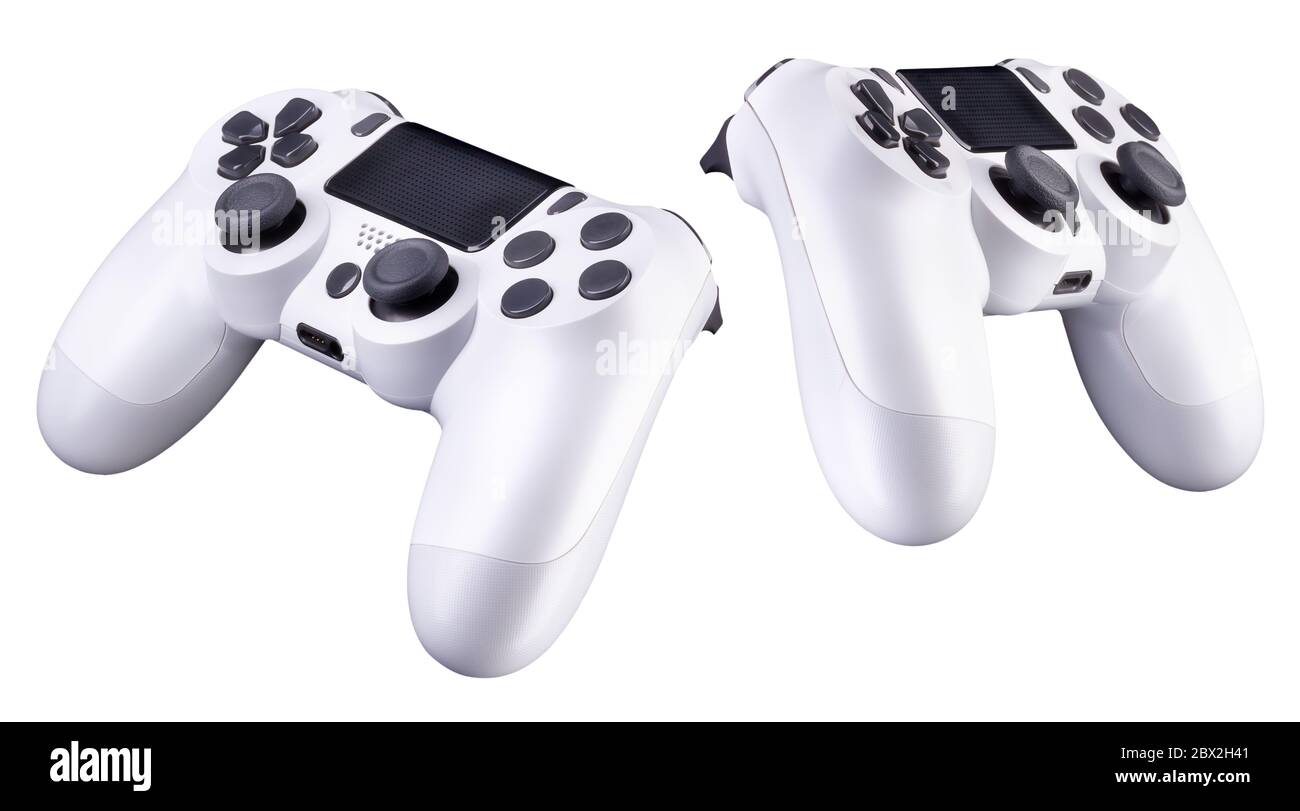 Set of white video game joysticks gamepad isolated on a white ...