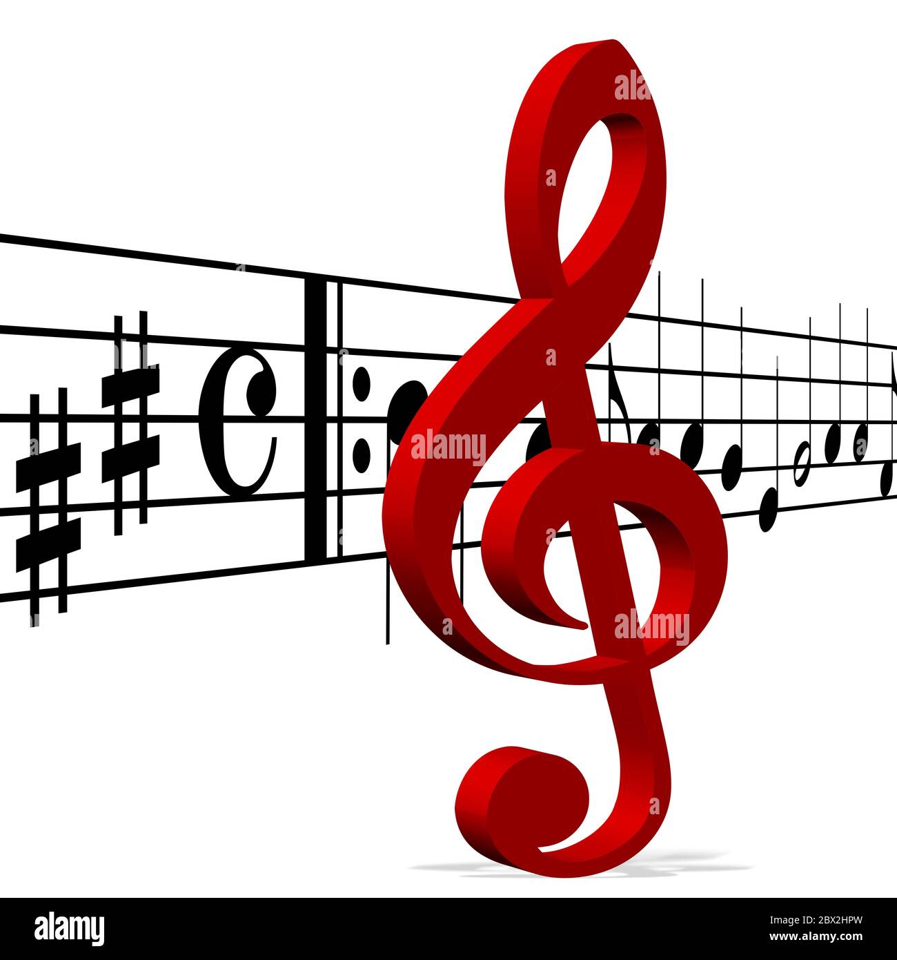 Treble clef and music notes against white background Stock Photo - Alamy