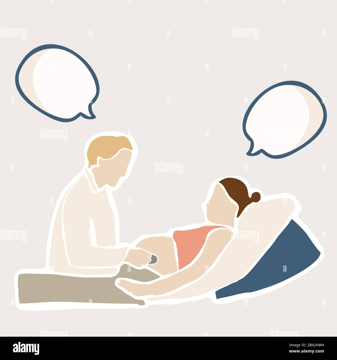 Hand Drawn Expectant Mother at Prenatal Appointment with Speech Bubble ...