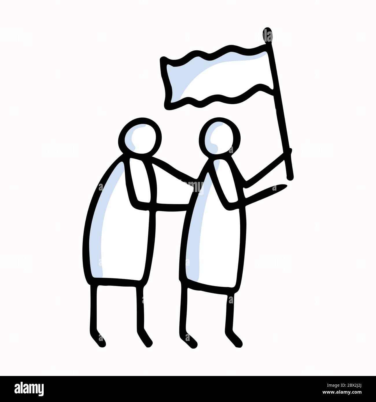 Two Stick Figure People Waving Flag. Hand Drawn Isolated Human Doodle ...