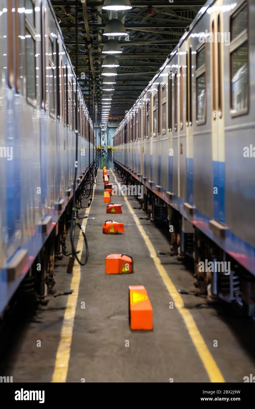Subway train metro depot Stock Photo - Alamy