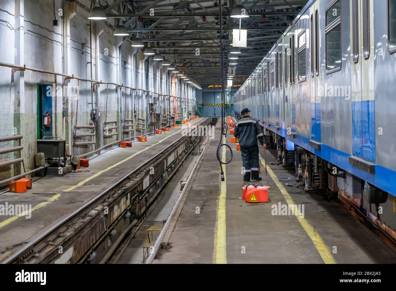 Subway train metro depot Stock Photo - Alamy