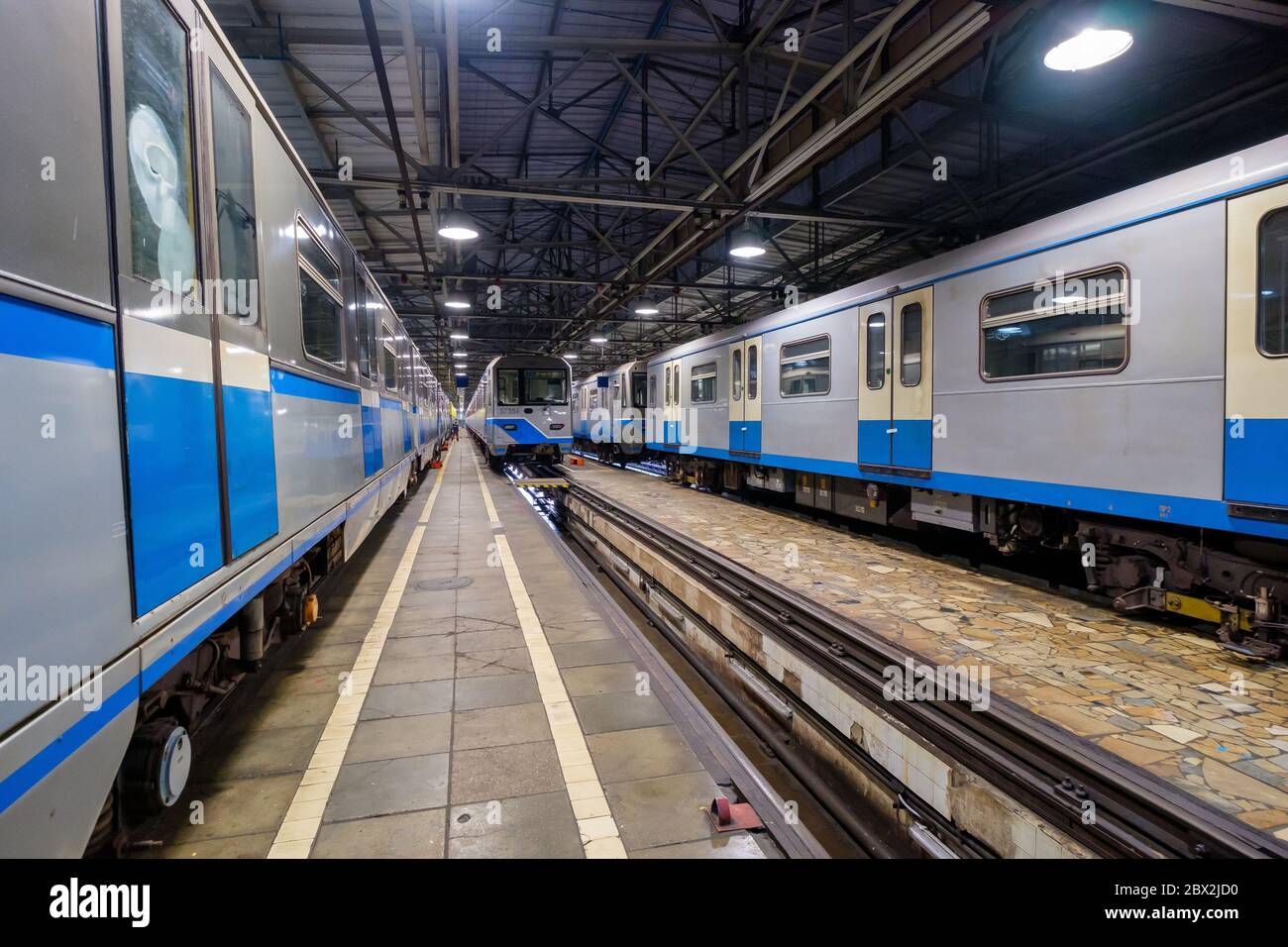 Subway train metro depot Stock Photo - Alamy
