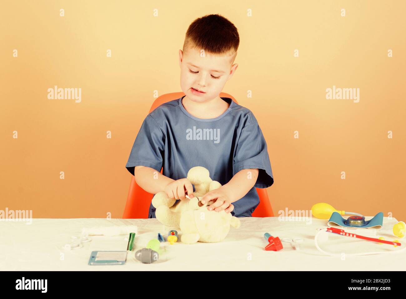 toy treatment. Treatment prescription. pediatrician intern. little boy ...