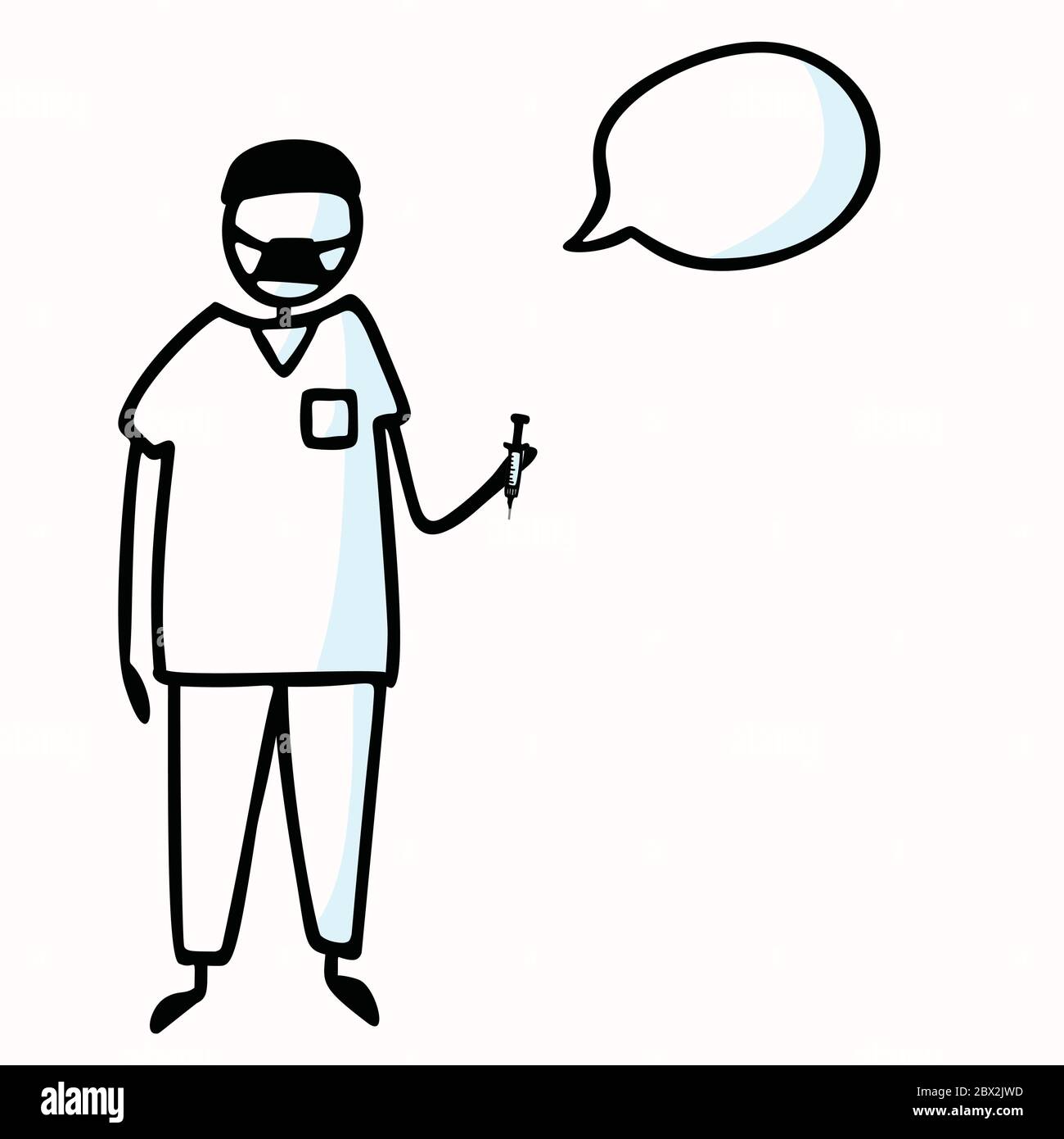 Hand Drawn Stick Figure Doctor or Surgeon and Speech Bubble ...