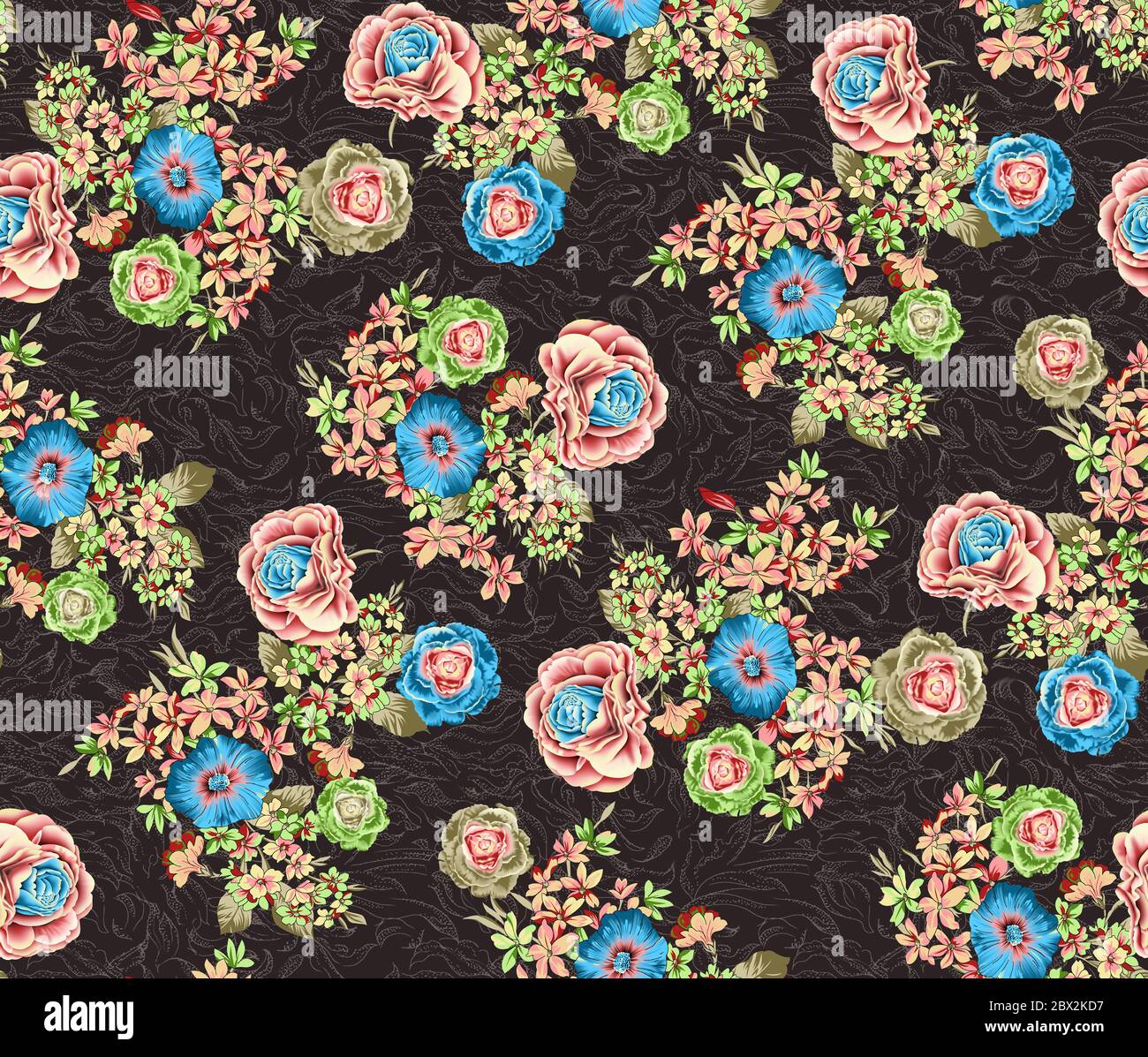 Seamless pattern with spring flowers and leaves. Hand drawn background ...