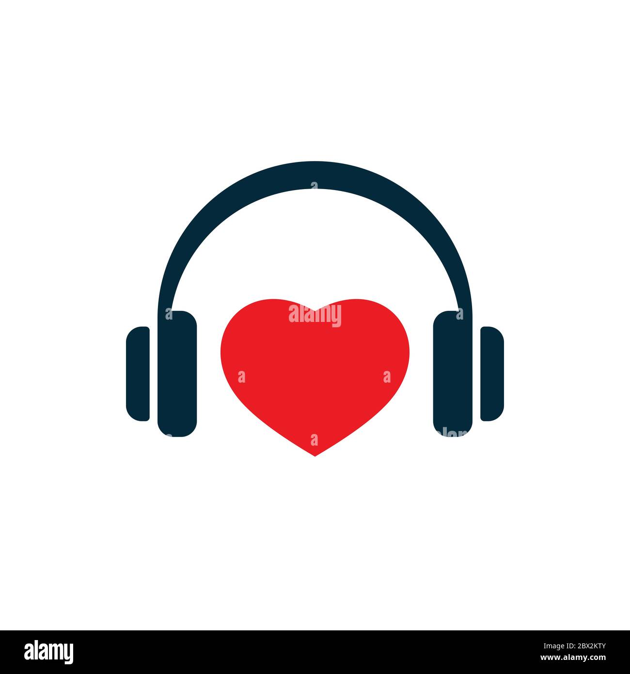 Headphones and heart shape on white background. Flat vector headphones ...