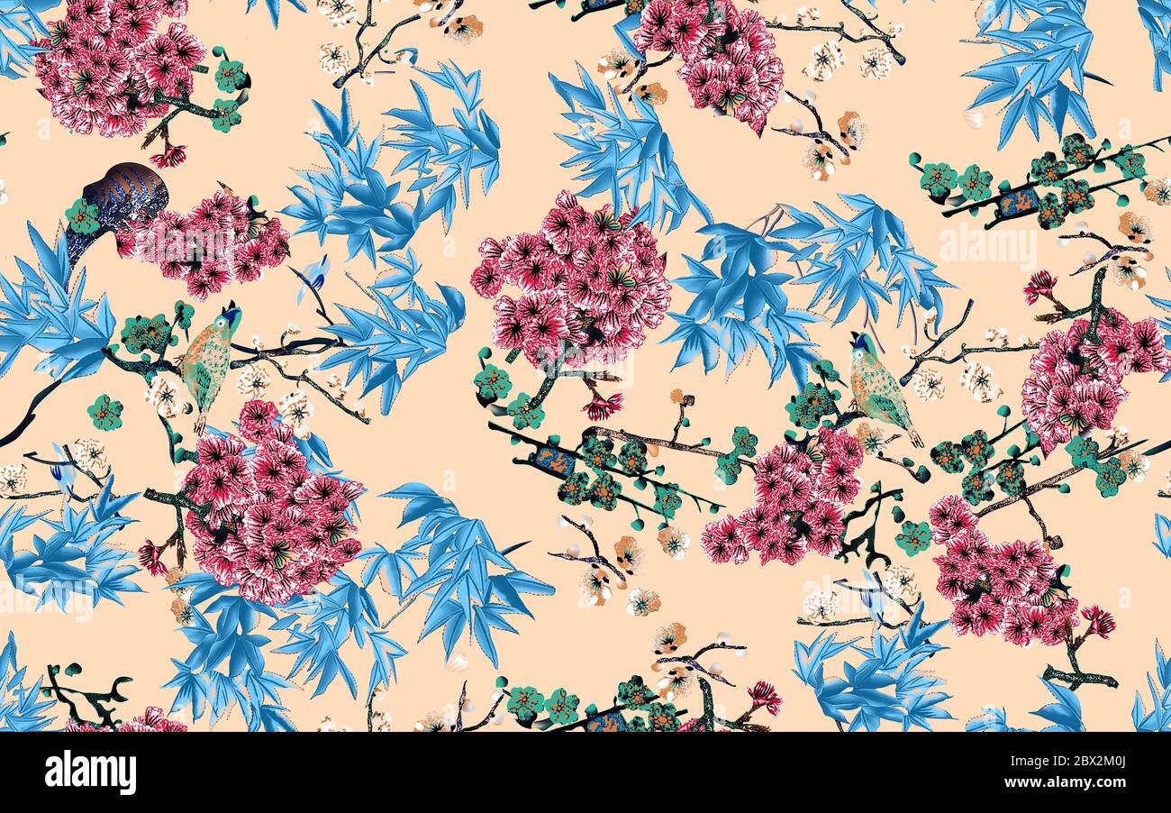 Seamless pattern with spring flowers and leaves. Hand drawn background ...