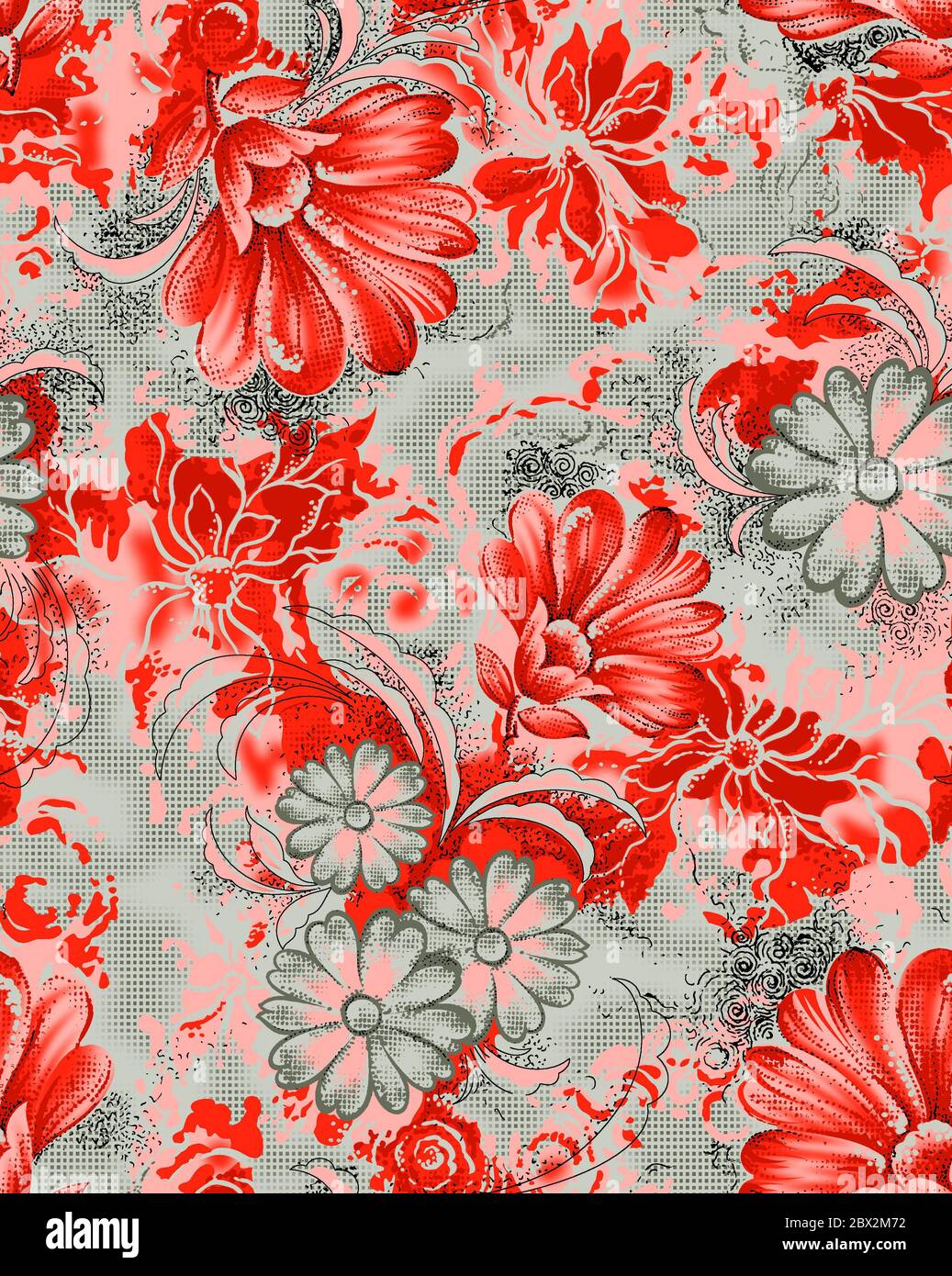 Seamless pattern with spring flowers and leaves. Hand drawn background ...